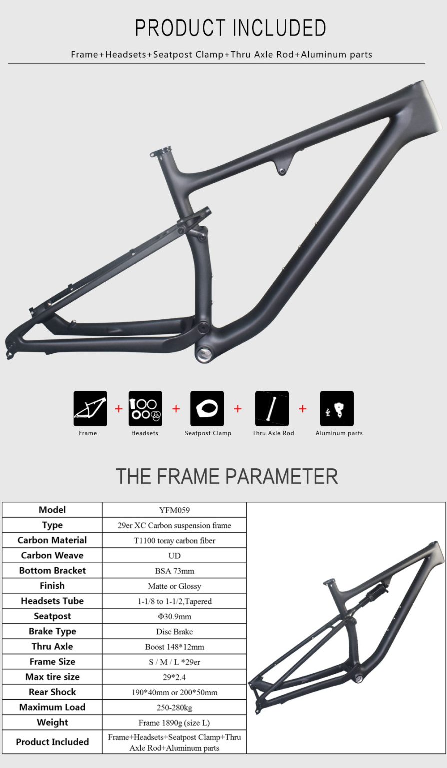 YFM059 Airwolf 29ER BOOST Carbon Mtb Frame 148*12mm Full Suspension ...