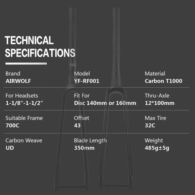 AIRWOLF 700C Road Bike Carbon Fibre Front Fork Tapered Tube Carbon Disc ...